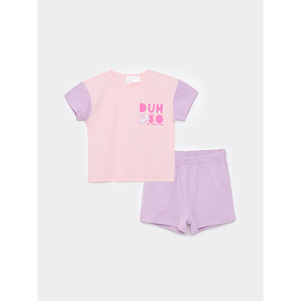 Bisiklet Yaka Kısa Kollu Dumbo Baskılı Kız Bebek Tişört ve Şort 2'li Takım