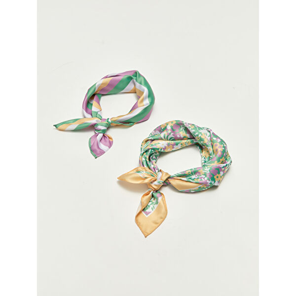 Desenli Kadın Saten Bandana 2'li