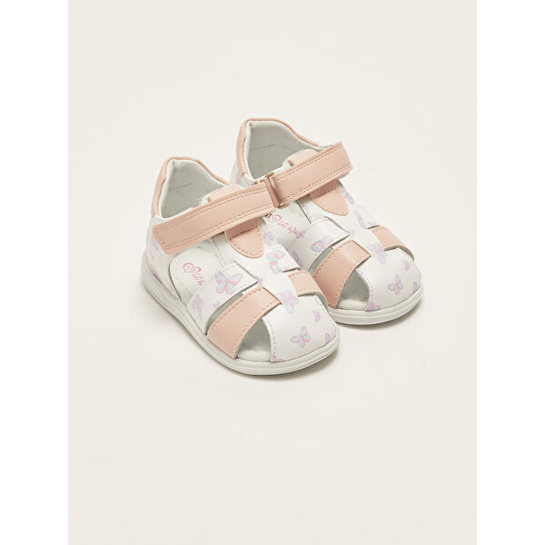 Baskılı Cırt Cırtlı Kız Bebek İlk Adım Sandalet