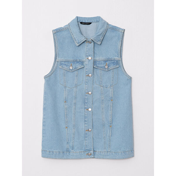 LCW MODEST Gömlek Yaka Düz Kadın Jean Yelek