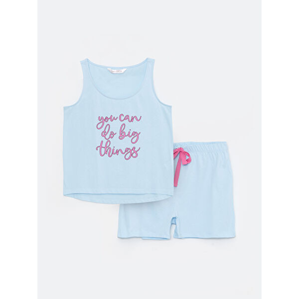 LCW DREAM U Yaka Baskılı Kolsuz Pamuklu Kadın Pijama Takımı