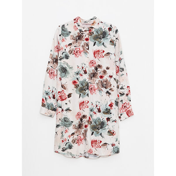 LCW GRACE Gömlek Yaka Çiçekli Uzun Kollu Poplin Kadın Tunik