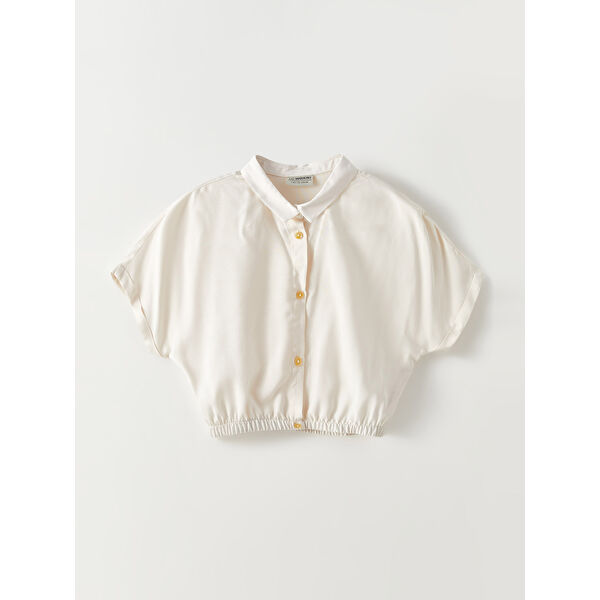 Basic Kısa Kollu Viskon Kız Çocuk Crop Gömlek Basic Kısa Kollu Viskon Kız Çocuk Crop Gömlek