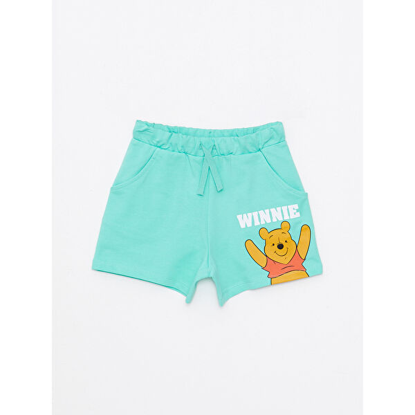 Beli Lastikli Winnie the Pooh Baskılı Kız Çocuk Şort