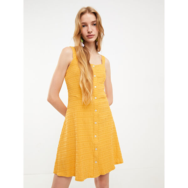 LCW CASUAL Kalp Yaka Kendinden Desenli Askılı Pamuklu Kadın Elbise