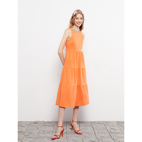 LCW CASUAL Kayık Yaka Düz Kolsuz Poplin Kadın Elbise