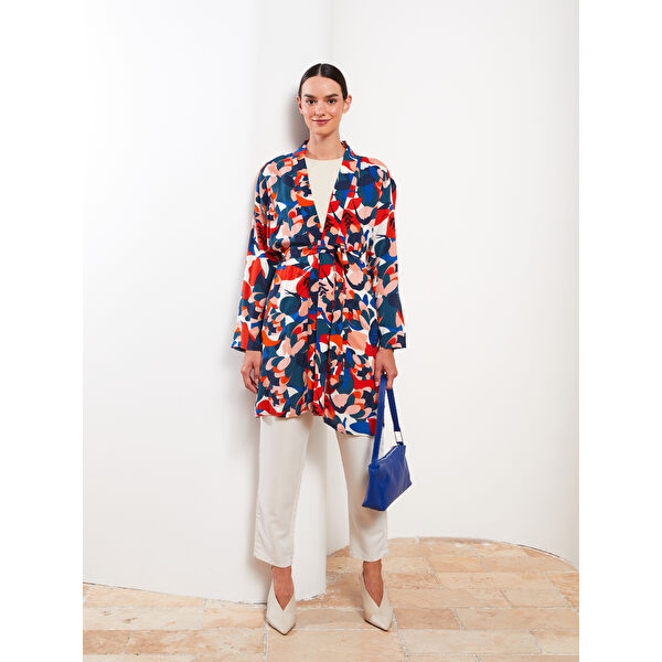 Şal Yaka Desenli Uzun Kollu Oversize Viskon Kadın Kimono Şal Yaka Desenli Uzun Kollu Oversize Viskon Kadın Kimono