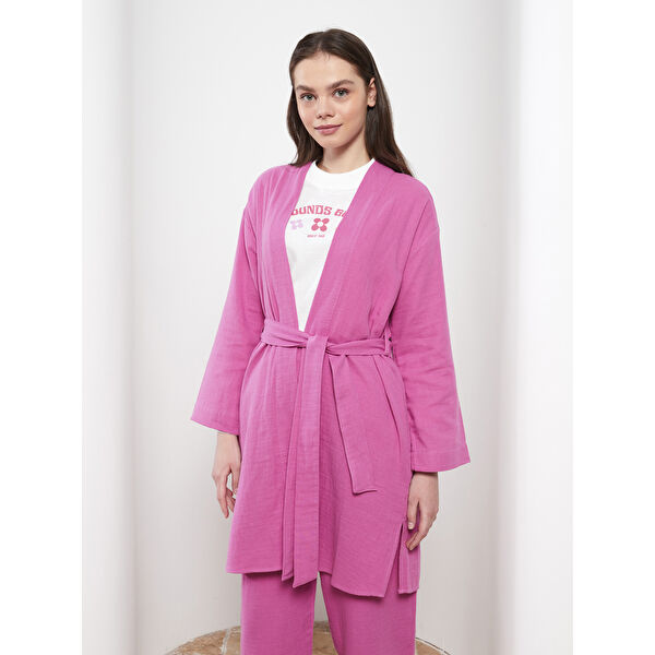 MODEST Şal Yaka Düz Uzun Kollu Müslin Kumaş Kadın Kimono