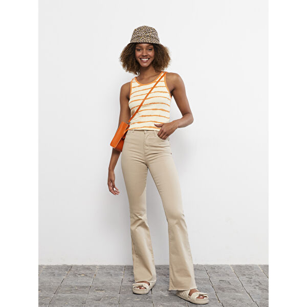 LCW CASUAL Bisiklet Yaka Çizgili Kolsuz Kadın Tişört