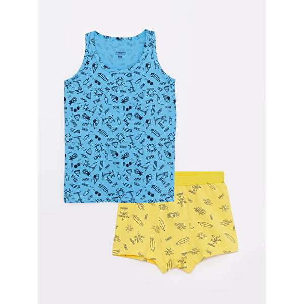 Bisiklet Yaka Baskılı Pamuklu Erkek Çocuk Atlet ve Boxer