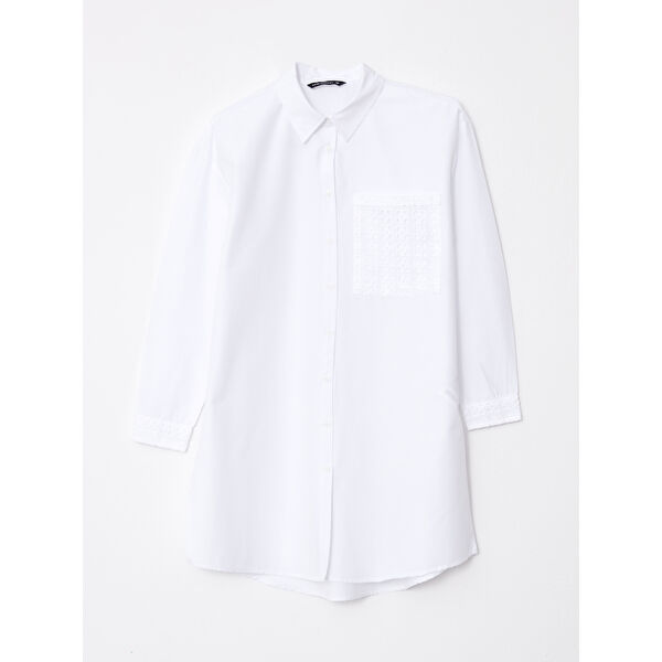 MODEST Gömlek Yaka Nakışlı Uzun Kollu Poplin Kadın Tunik