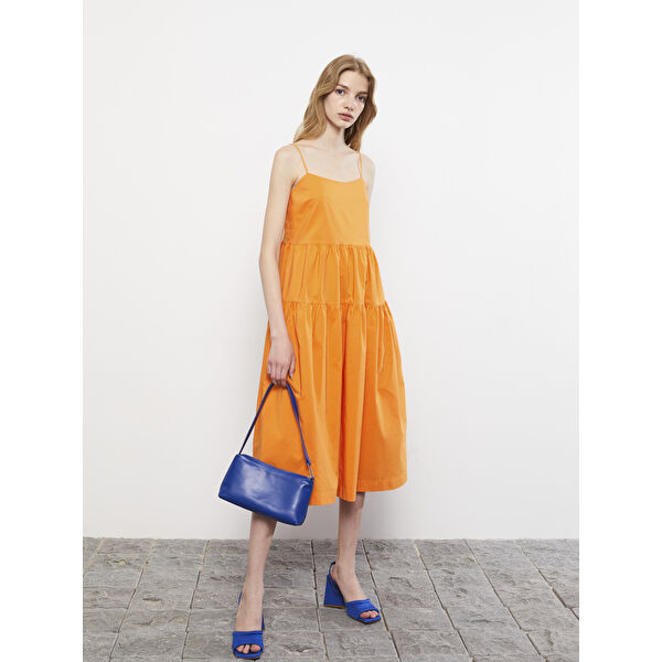 LCW LIMITED Kalp Yaka Düz Askılı Poplin Kadın Elbise