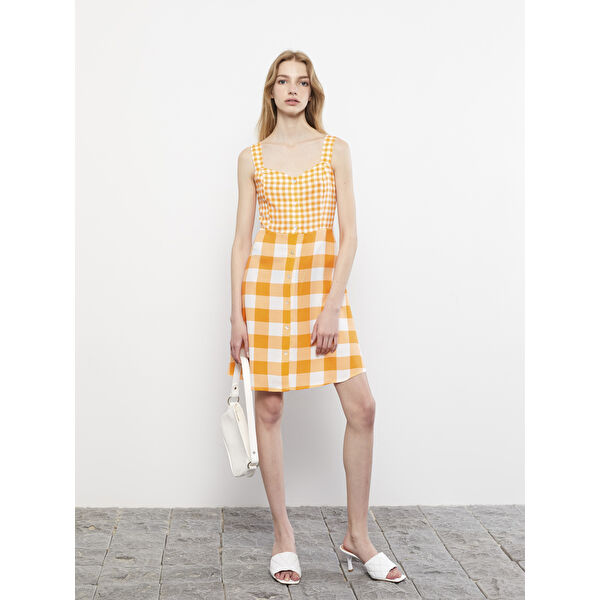 Kalp Yaka Desenli Kolsuz Kadın Elbise