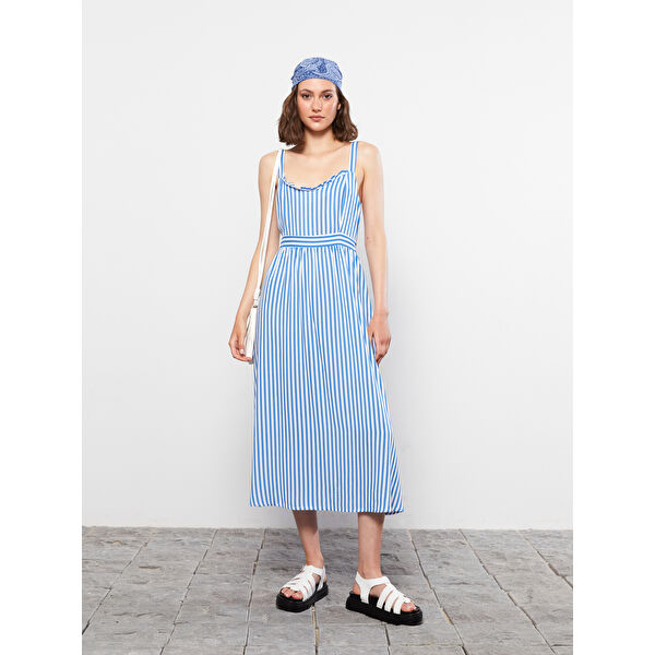 LCW LIMITED U Yaka Çizgili Askılı Maroken Kadın Elbise