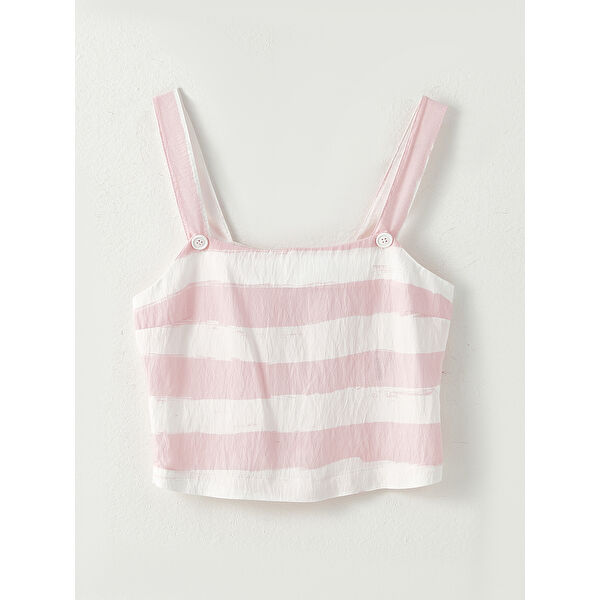 LCW LIMITED Kare Yaka Çizgili Askılı Poplin Kadın Bluz