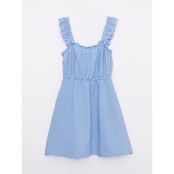 LCW LIMITED U Yaka Ekose Askılı Gofre Kadın Elbise