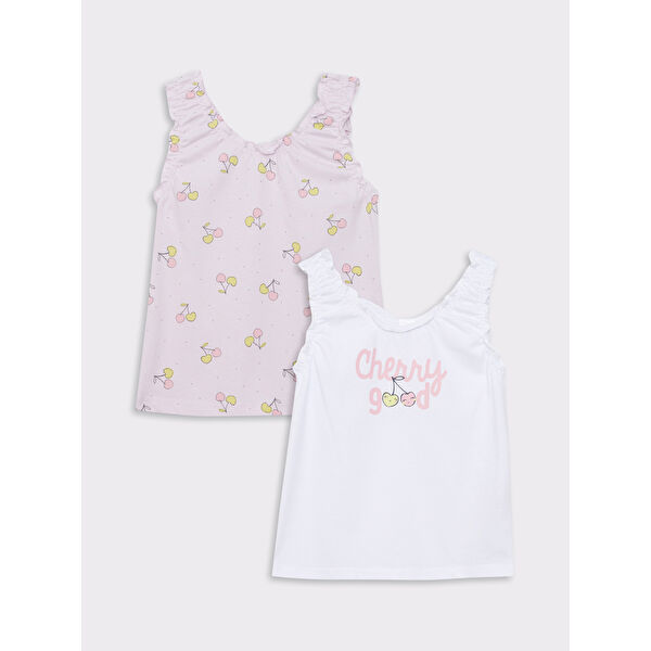 Bisiklet Yaka Baskılı Pamuklu Kız Bebek Atlet 2'li