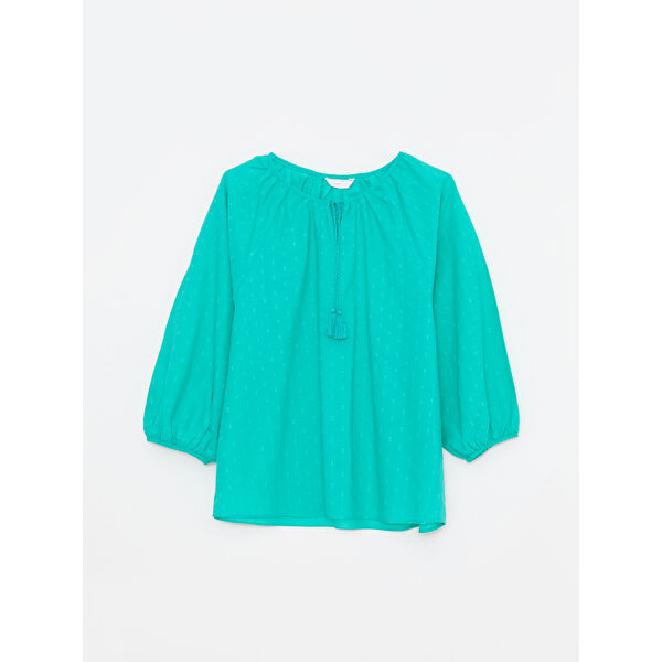 LCW CLASSIC Bağlamalı Yaka Kendinden Desenli Pamuklu Kadın Bluz