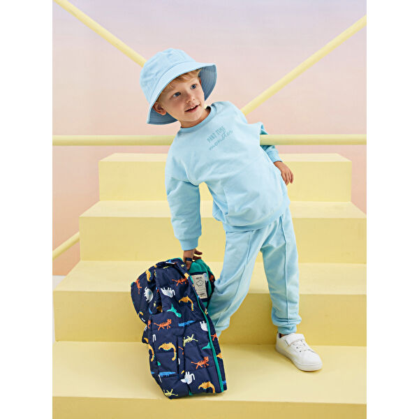 Bisiklet Yaka Uzun Kollu Baskılı Sweatshirt ve Eşofman Alt Erkek Bebek 2'li Takım