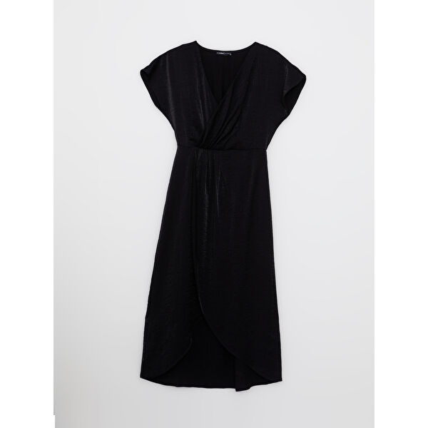 LCW CLASSIC Kruvaze Yaka Düz Uzun Kollu Kadın Elbise