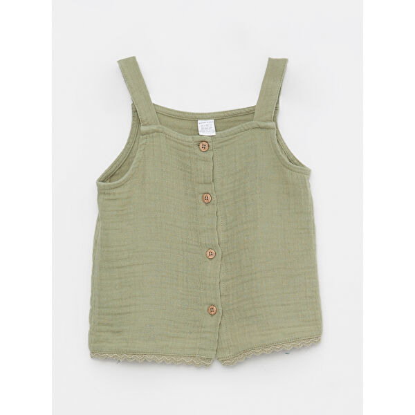 Kare Yaka Askılı Pamuklu Kız Bebek Bluz