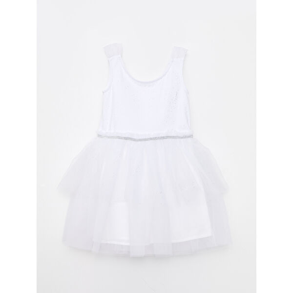 Bisiklet Yaka Işıltılı Kız Çocuk Elbise