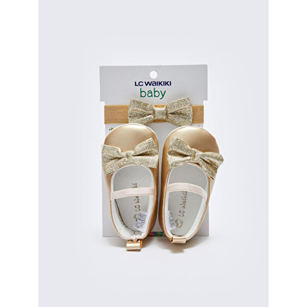 Fiyonk Detaylı Lastikli Kız Bebek Yürüme Öncesi Ayakkabısı