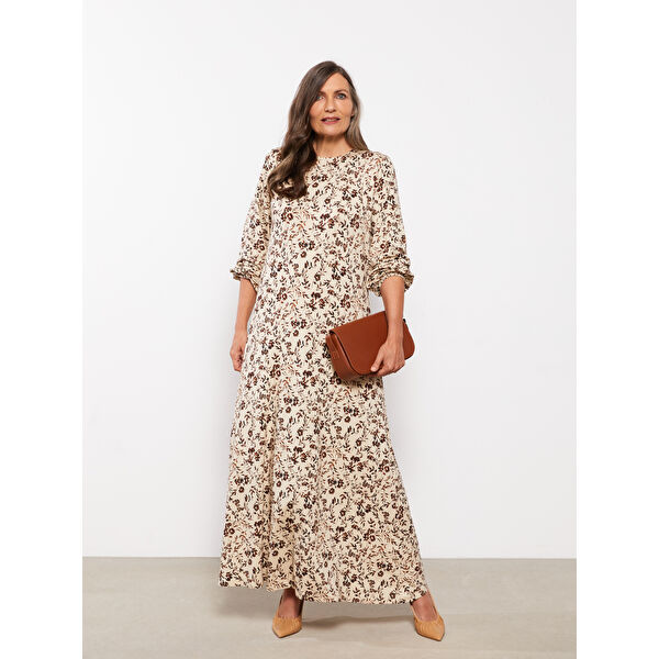 LCW GRACE Bisiklet Yaka Desenli Uzun Kollu A Kesim Kadın Elbise