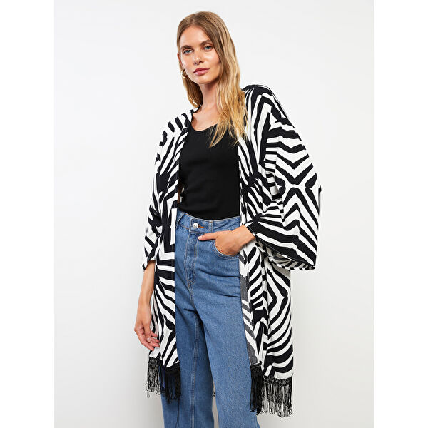 LCW CLASSIC Şal Yaka Desenli Uzun Kollu Krinkle Kadın Kimono