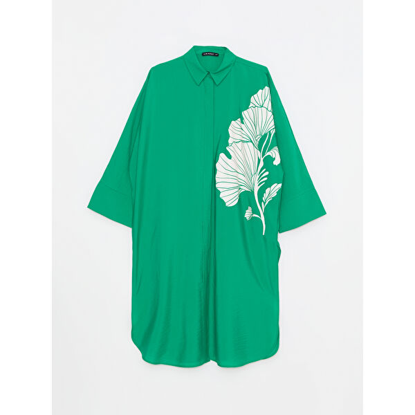 MODEST Gömlek Yaka Baskılı Uzun Kollu Oversize Kadın Tunik