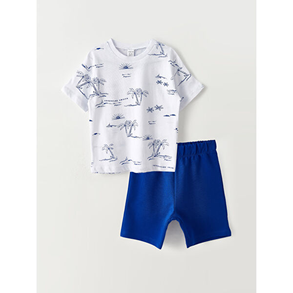 Bisiklet Yaka Kısa Kollu Baskılı Erkek Bebek Tişört ve Şort 2'li Takım