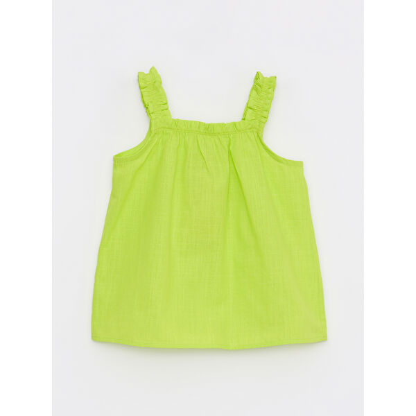 Kare Yaka Askılı Basic Pamuklu Kız Bebek Bluz