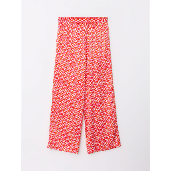 MODEST Beli Lastikli Standart Fit Desenli Saten Kadın Pantolon MODEST Beli Lastikli Standart Fit Desenli Saten Kadın Pantolon