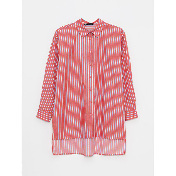 MODEST Gömlek Yaka Çizgili Uzun Kollu Oversize Kadın Tunik