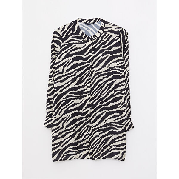 LCW CLASSIC Gömlek Yaka Desenli Uzun Kollu Saten Kadın Tunik