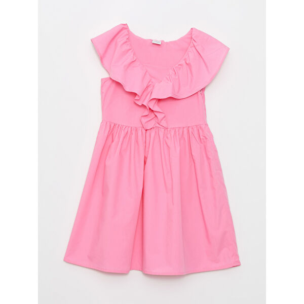 V Yaka Basic Poplin Kız Çocuk Elbise