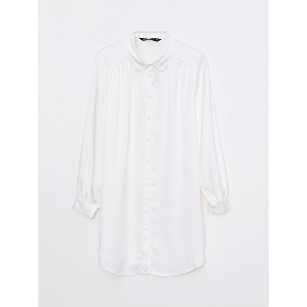 MODEST Önden Düğme Kapamalı Düz Uzun Kollu Saten Kadın Tunik