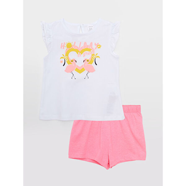 Bisiklet Yaka Baskılı Kız Bebek Atlet ve Şort 2'li Takım