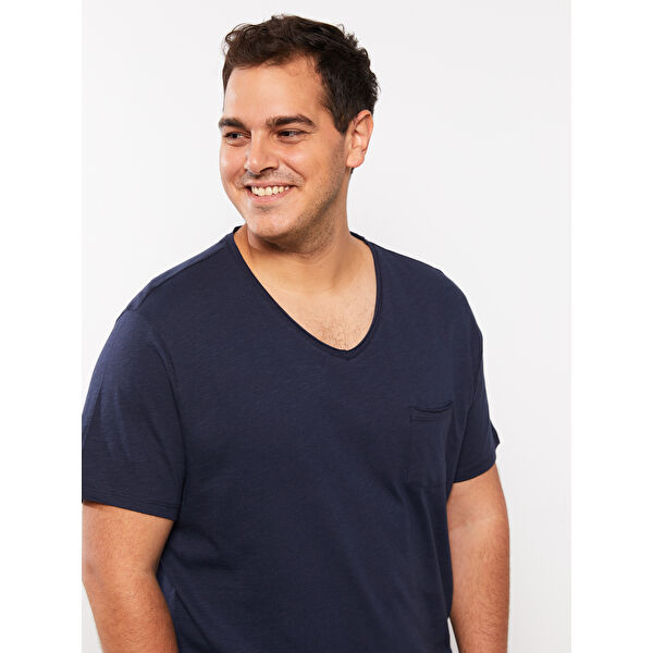 V Yaka Kısa Kollu Basic Pamuklu Erkek Tişört