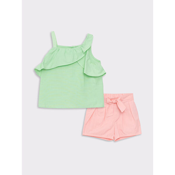 Kare Yaka Basic Kız Bebek Bluz ve Şort 2'li Takım