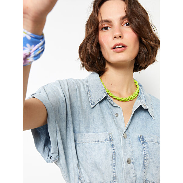 Gömlek Yaka Düz Kısa Kollu Kadın Rodeo Jean Tulum