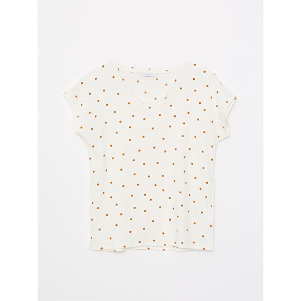 LCW CLASSIC V Yaka Puantiyeli Kısa Kollu Kadın Tişört