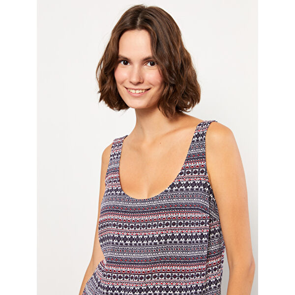 U Yaka Çiçekli Kolsuz Viskon Kadın Bluz