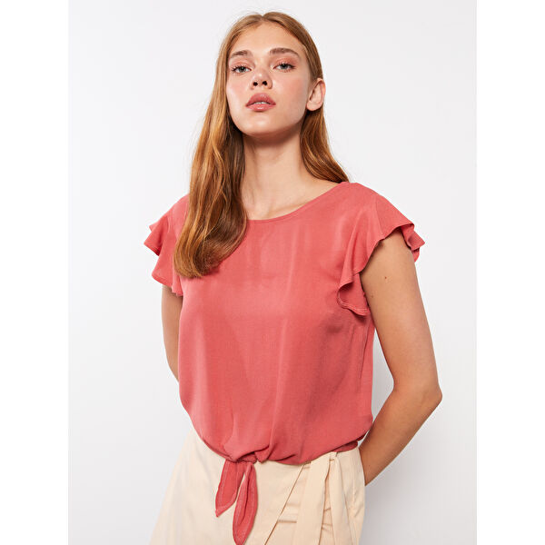 Bisiklet Yaka Düz Kısa Kollu Kadın Bluz