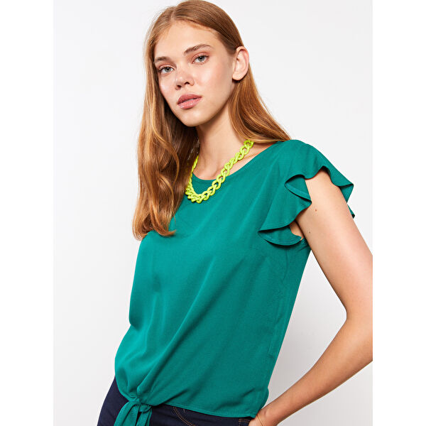 Bisiklet Yaka Düz Kısa Kollu Kadın Bluz