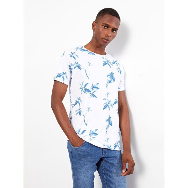 Bisiklet Yaka Kısa Kollu Desenli Penye Erkek Tişört