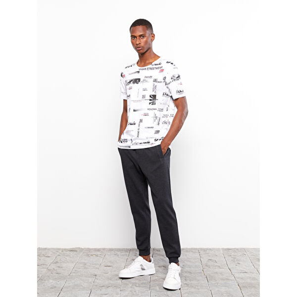 Bisiklet Yaka Kısa Kollu Baskılı Penye Erkek Tişört