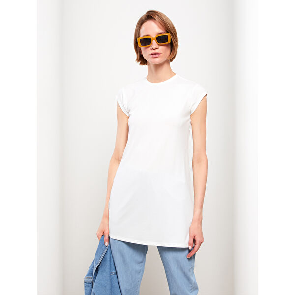 MODEST Bisiklet Yaka Düz Kısa Kollu Kadın Tunik