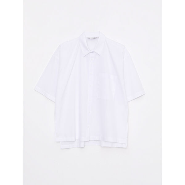 LCW VISION Önden Düğme Kapamalı Düz Kısa Kollu Poplin Kadın Gömlek