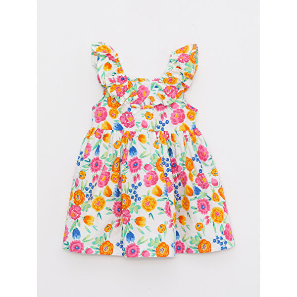Bisiklet Yaka Askılı Baskılı Pamuklu Kız Bebek Elbise